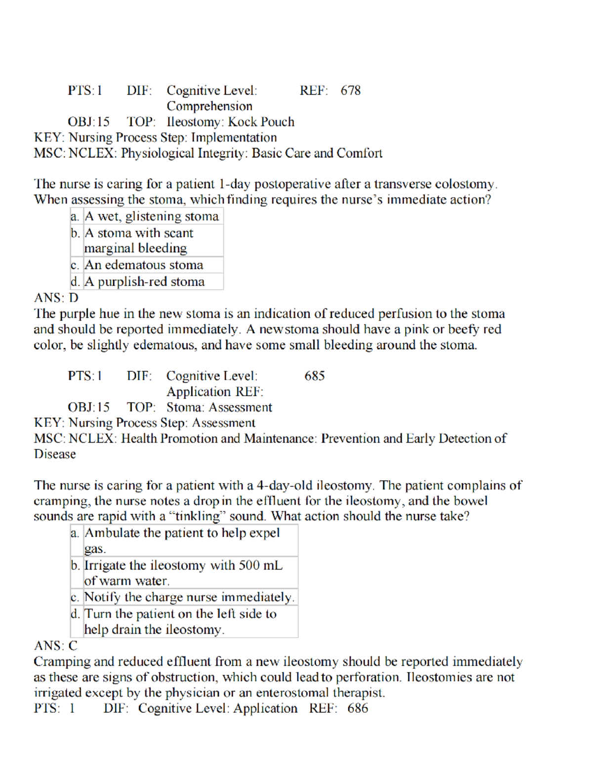 Test Bank for Medical-Surgical Nursing (5th Ed) - Ileostomy Care ...
