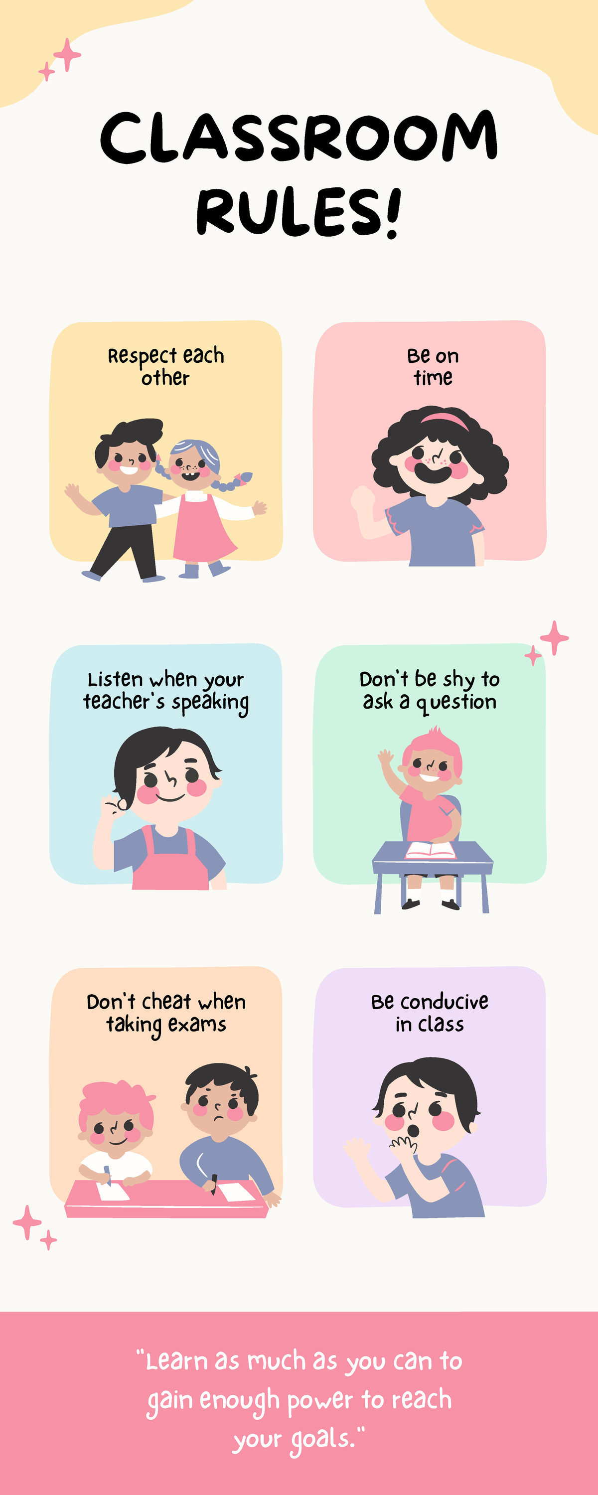 Yellow Pink Cute and Playful Illustration Classroom Rules Infographics ...