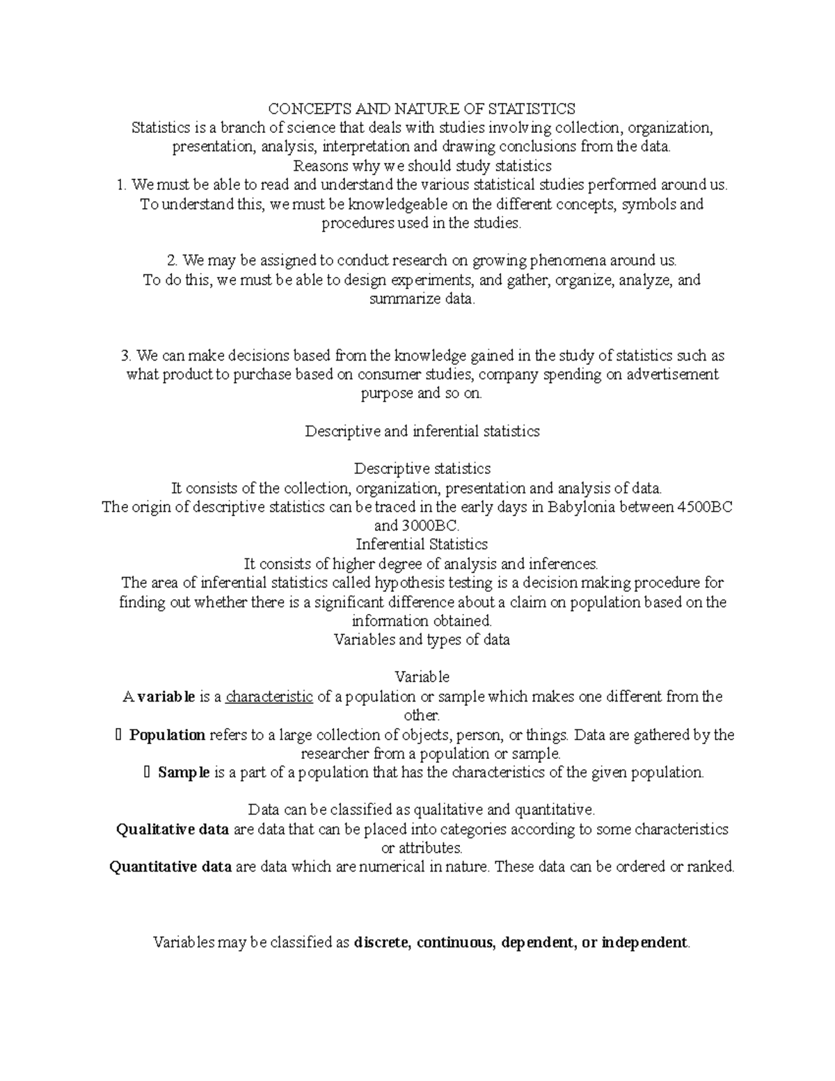 Concepts AND Nature OF Statistics - CONCEPTS AND NATURE OF STATISTICS ...