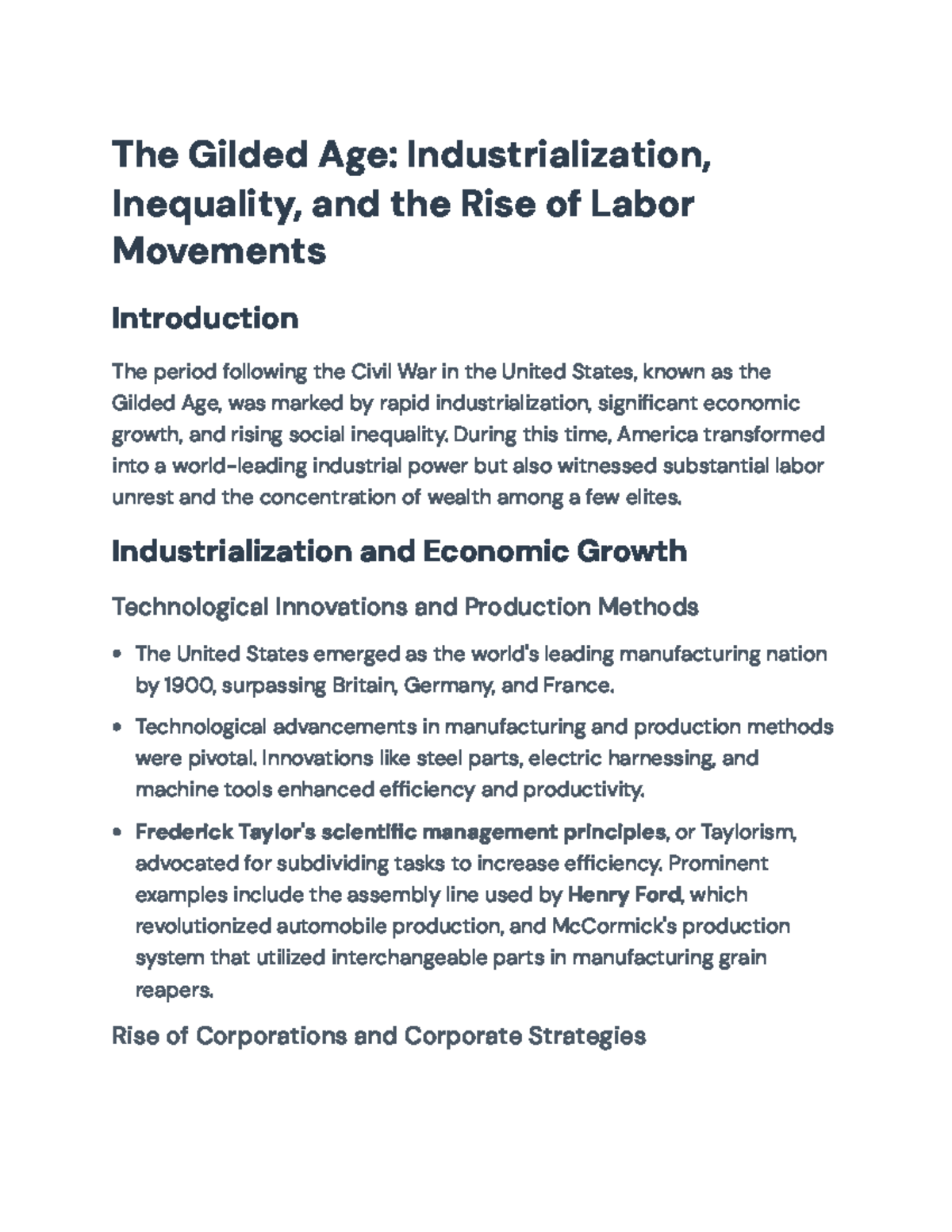 The Gilded Age: Industrialization, Inequality, and Labor Movements ...