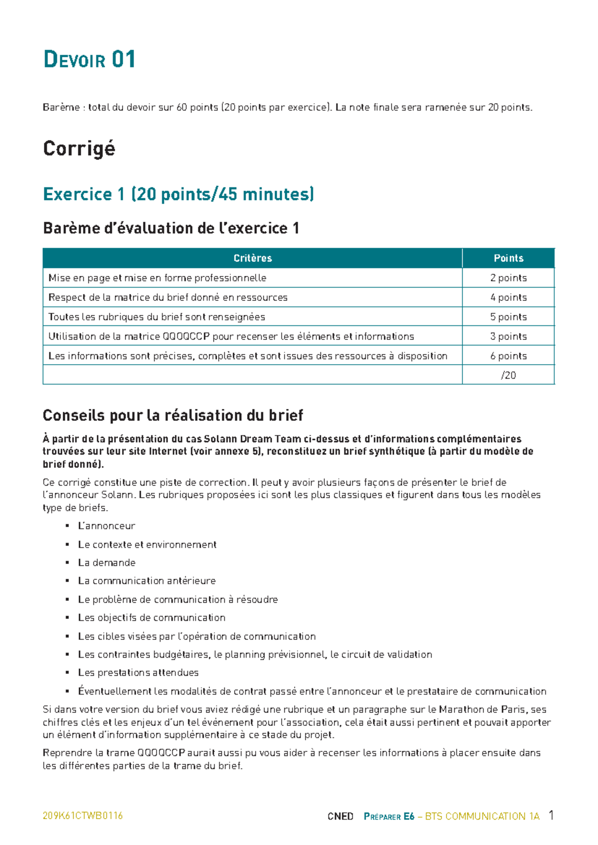 Corrigé E6 Devoir 1 - BTS Communication 1A - Stratégies de Brief - Studocu