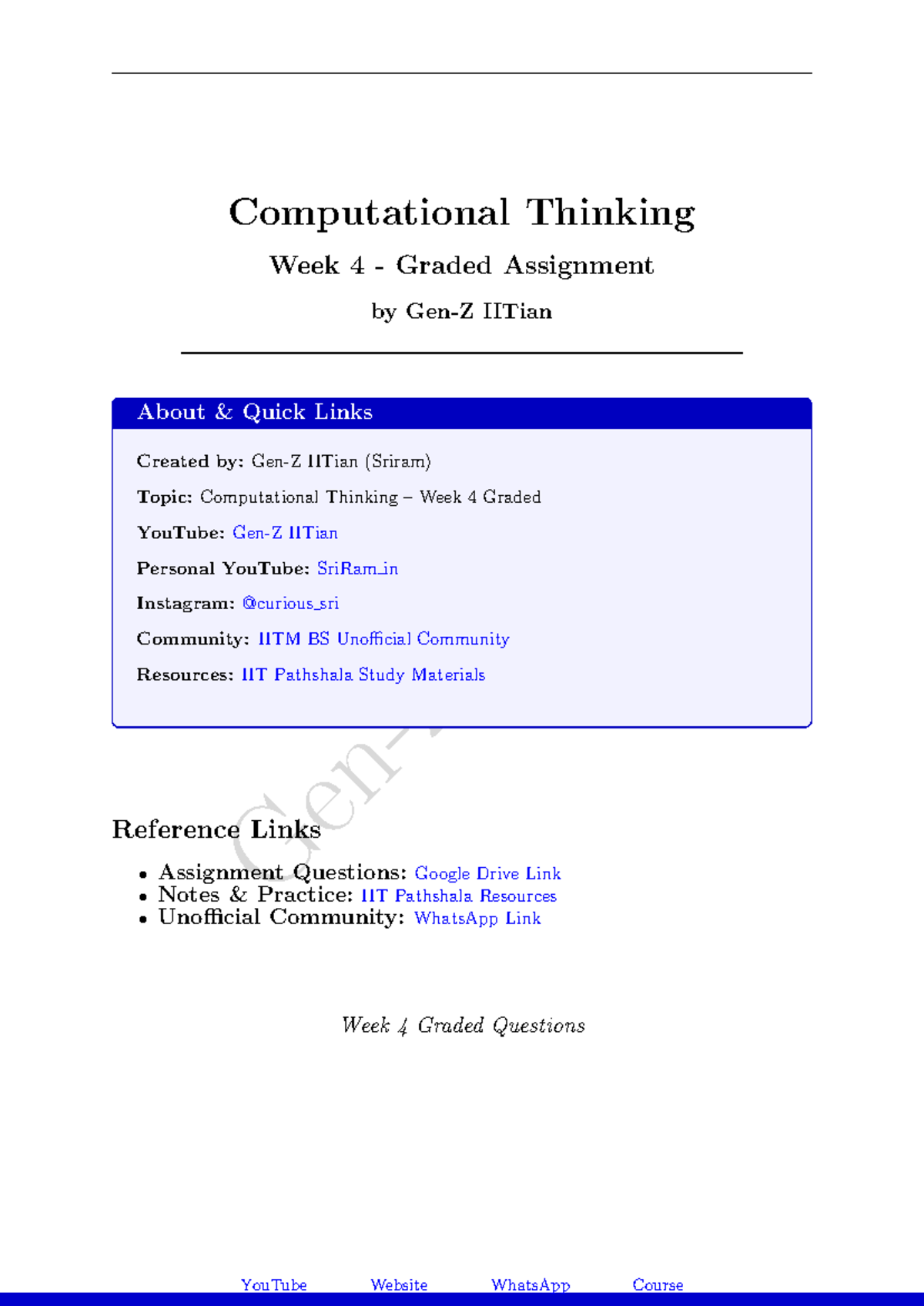 Computational Thinking Week 4 Graded Assignment - IITian Notes - Studocu