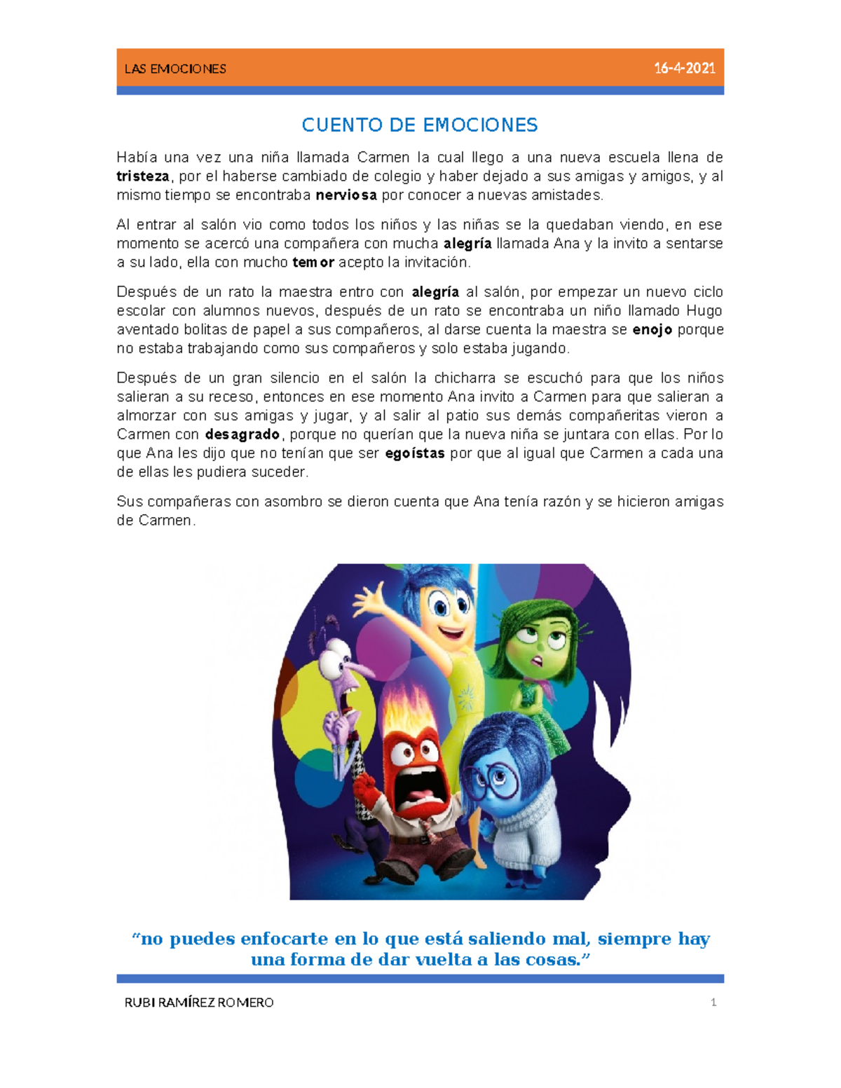 Cuento DE Emociones - contenido digital - LAS EMOCIONES 1 6-4- CUENTO ...