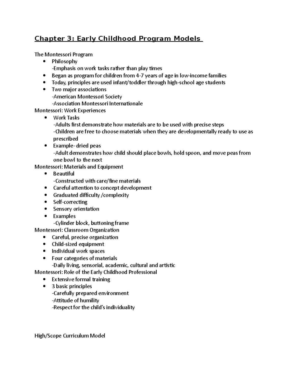 ECE-Chapter 3: Lecture Notes on Early Childhood Program Models - Studocu