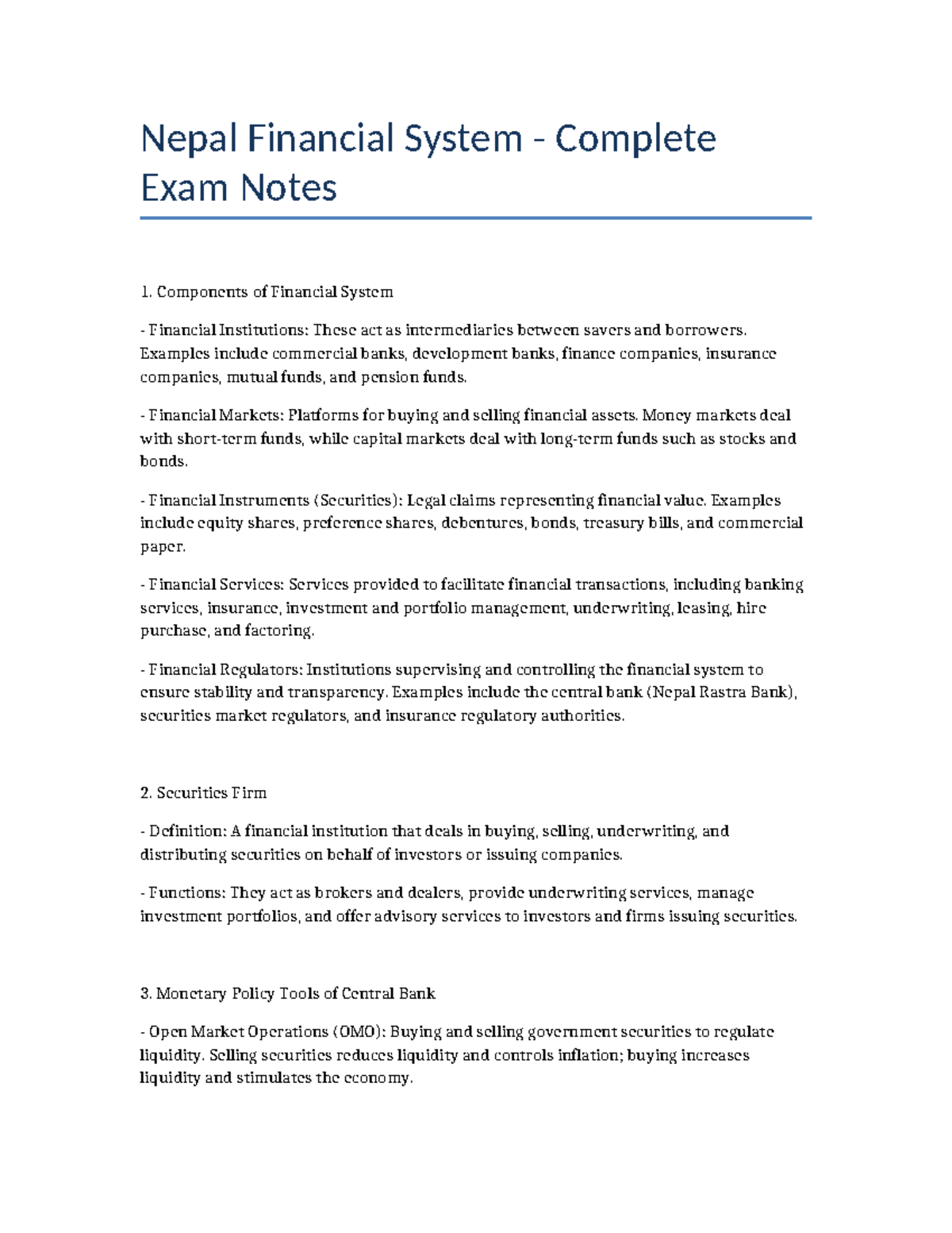 Nepal Financial System: Comprehensive Exam Notes for Study - Studocu
