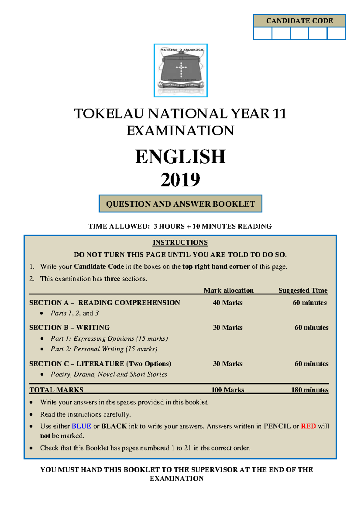 Literature Analysis Questions for English Year 11 Exam (2019) - Studocu