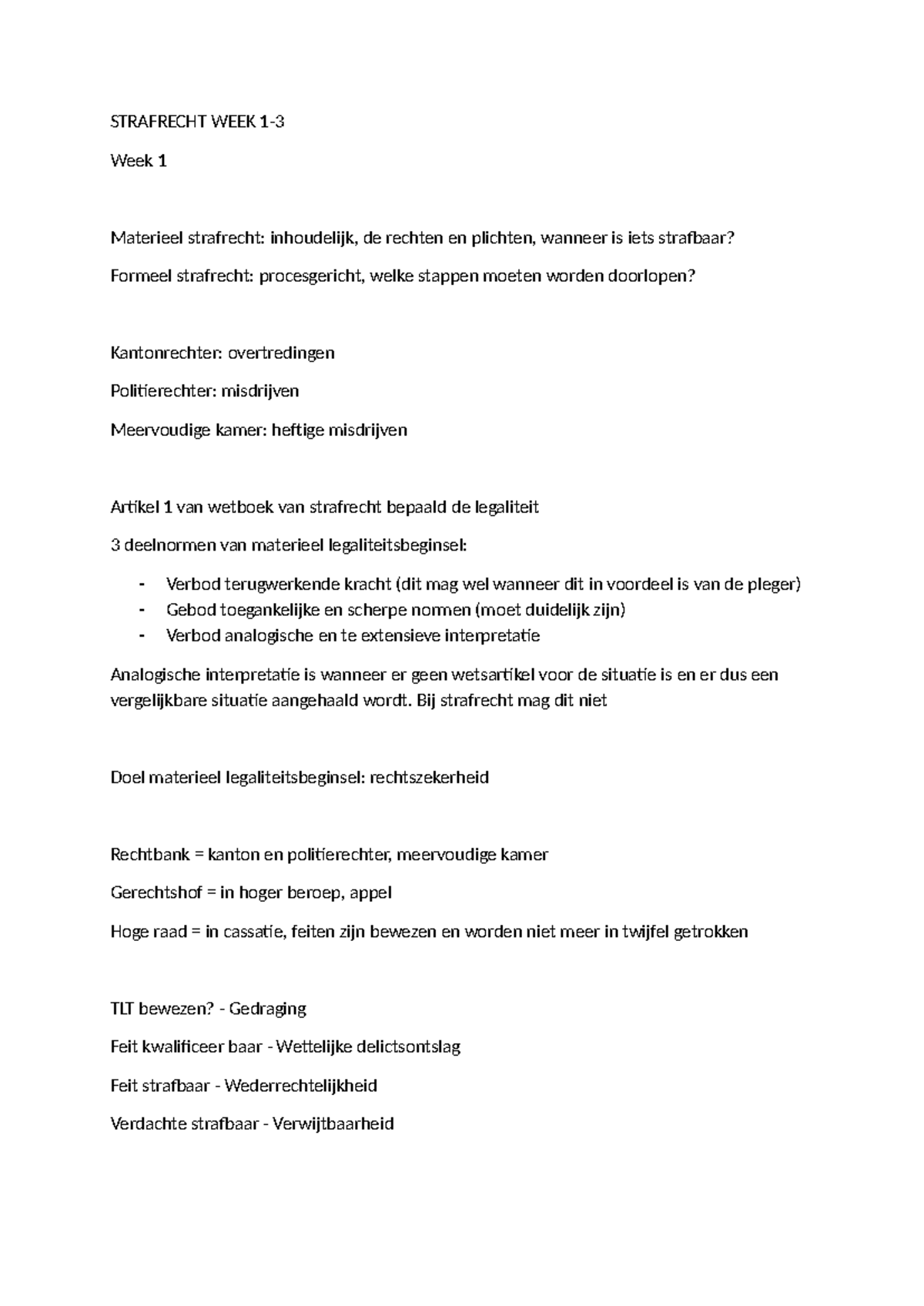 SR Strafrecht Aantekeningen Week 1-3: Materieel en Formeel Recht ...