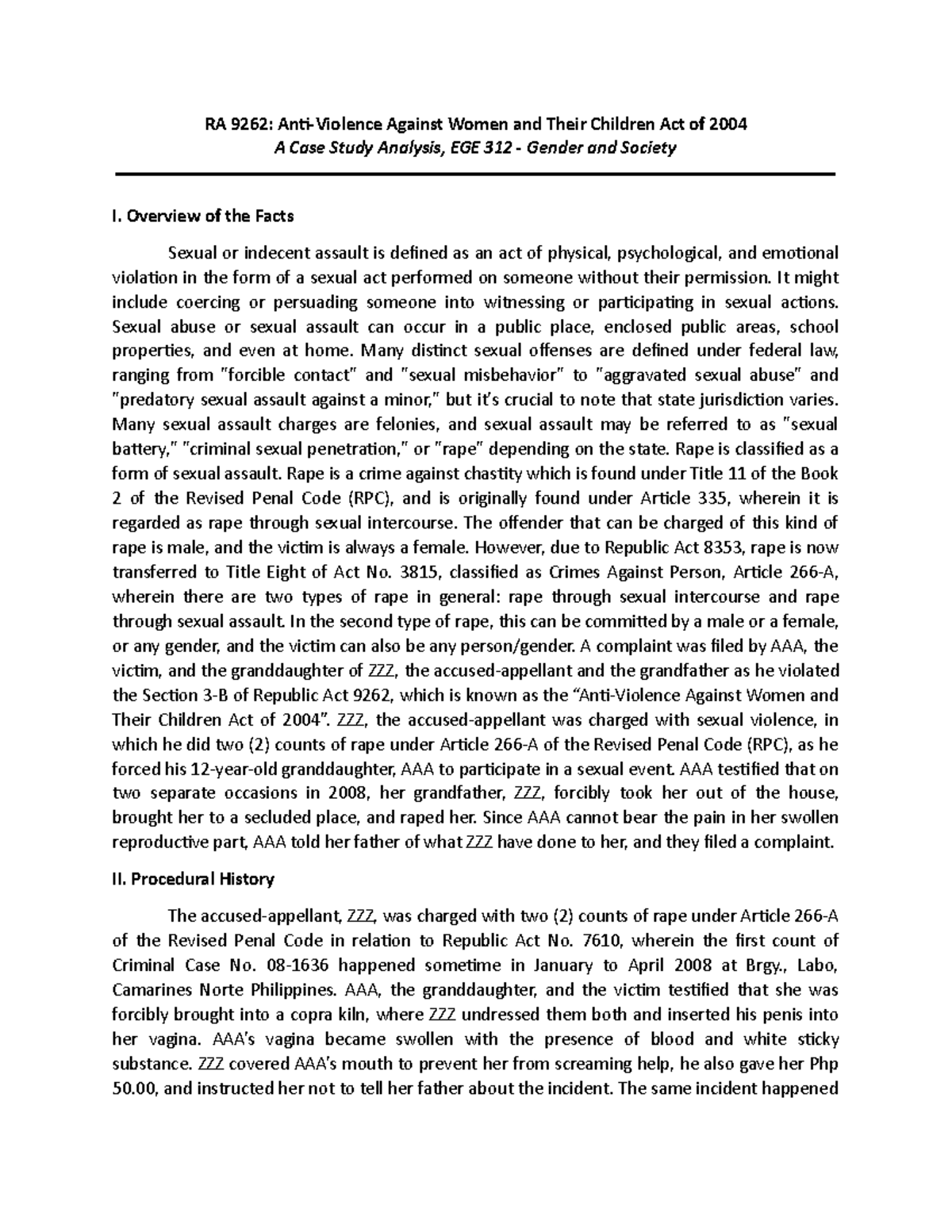 Case Study Analysis of RA 9262: Anti-Violence Against Women and ...