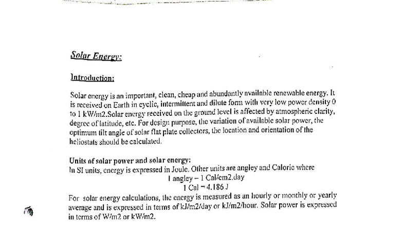 Solar Thermal Energy Overview (RER) - Studocu