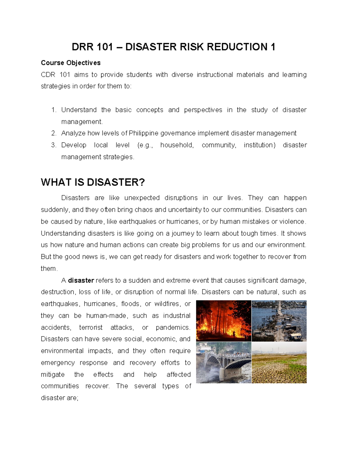 DRR 101 – Understanding Disaster Risk Reduction Fundamentals - Studocu