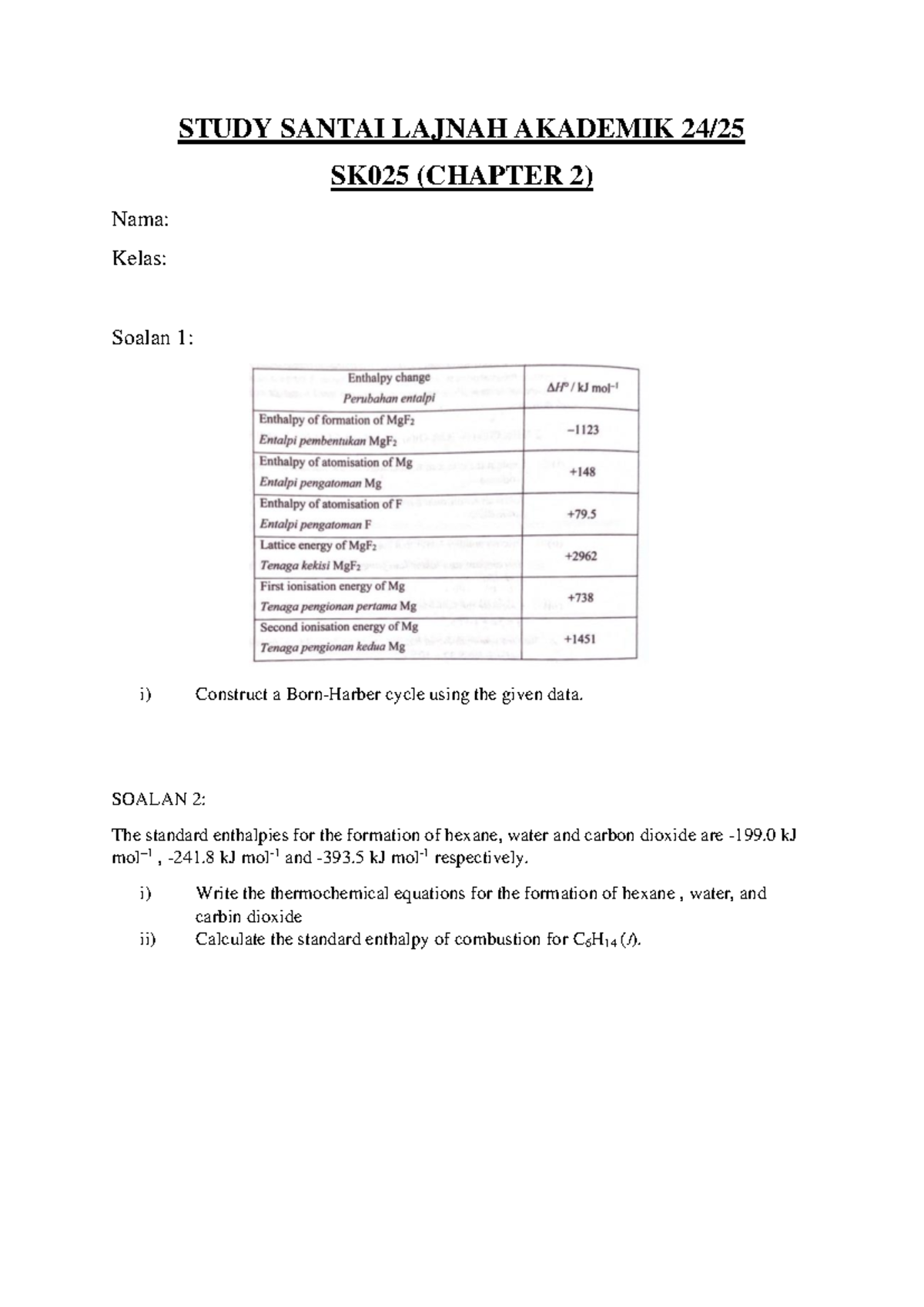 Study Santai SES1 1 - Kimia practice for SES - Sains hayat - STUDY ...