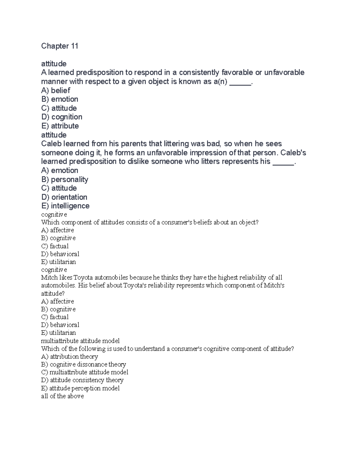 Chapter 11 Quiz on Attitudes and Persuasion (Course Code: [insert ...
