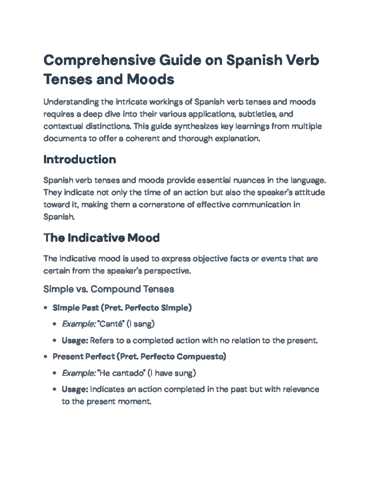 Comprehensive Guide to Spanish Verb Tenses and Moods (SPAN101 ...