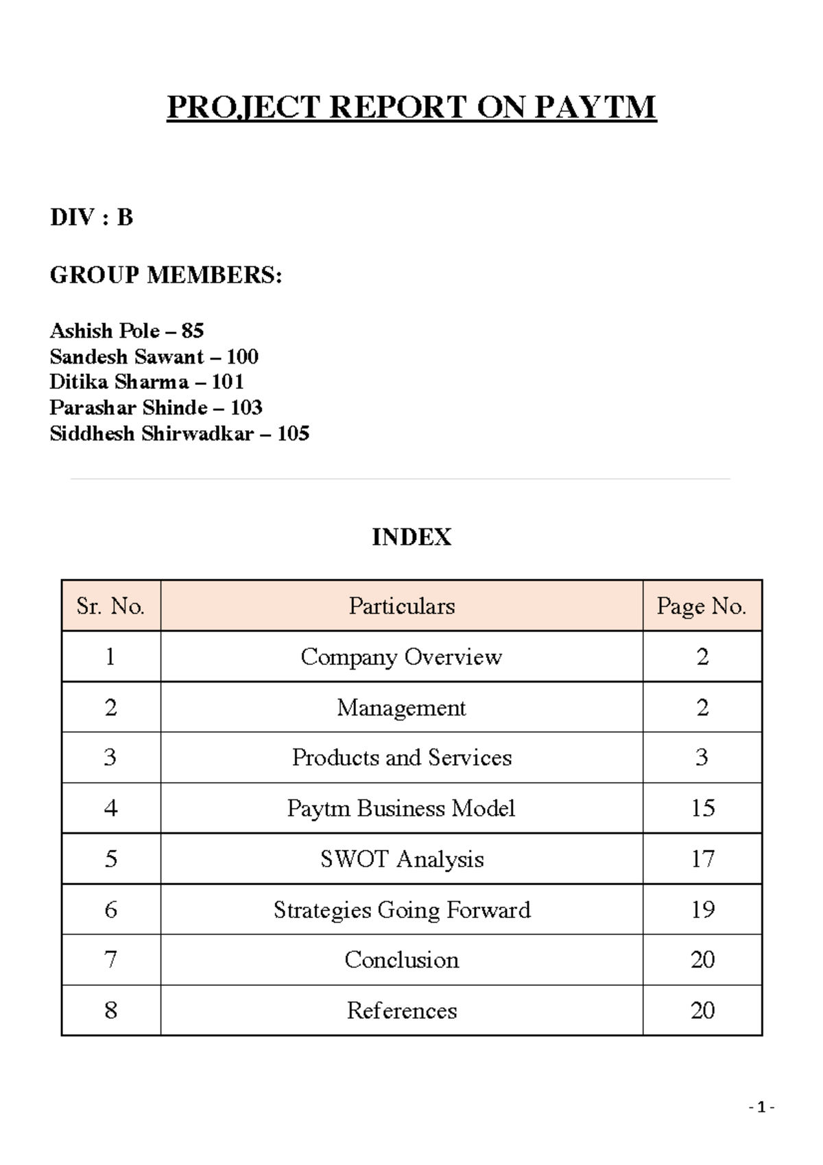 Project Report on Paytm - Div B - Group Members Insights - Studocu