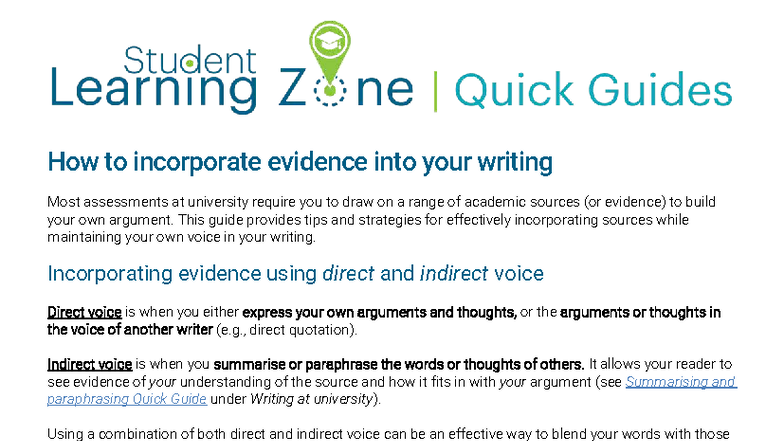 Incorporating Evidence in Writing: A Guide for Students (ENG 101) - Studocu