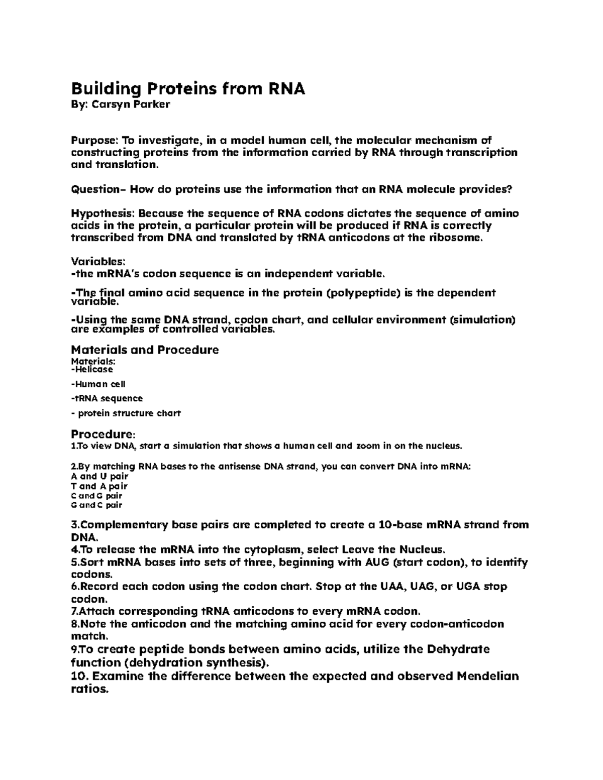 Building Proteins from RNA: Lab Report 3 Analysis - Studocu