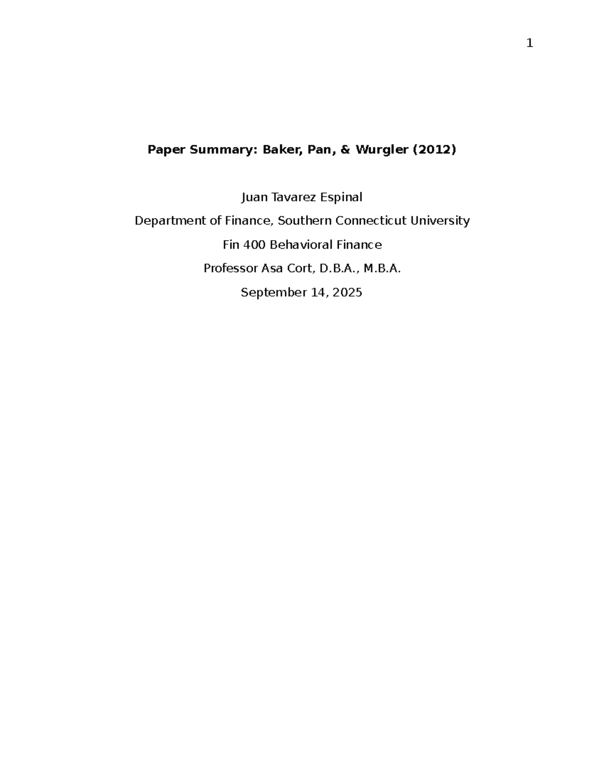 Fin 400 Paper Summary: Anchoring Bias in M&A Activity - Studocu