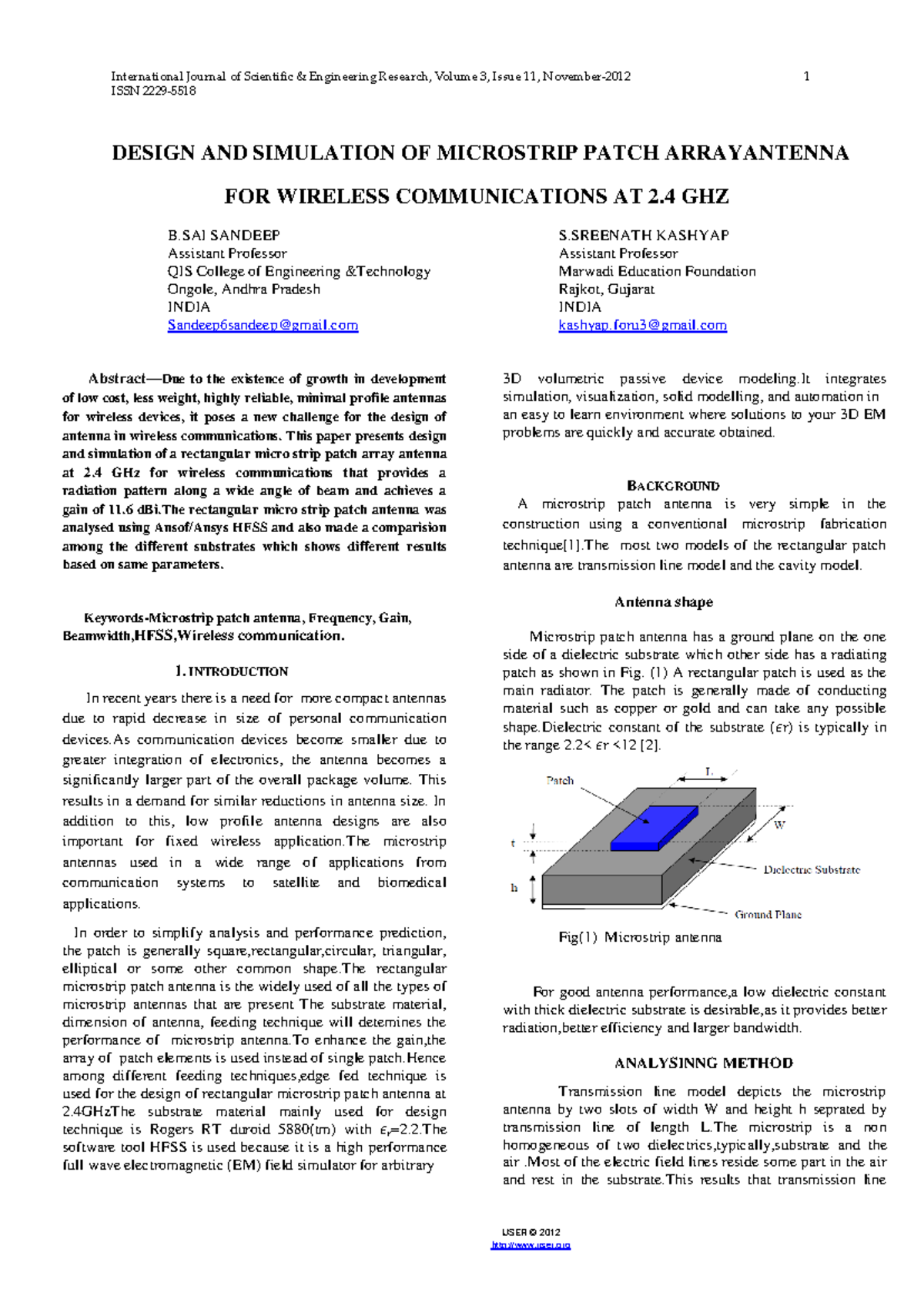Design and Simulation of Microstrip Patch Array Antenna for Wireless ...