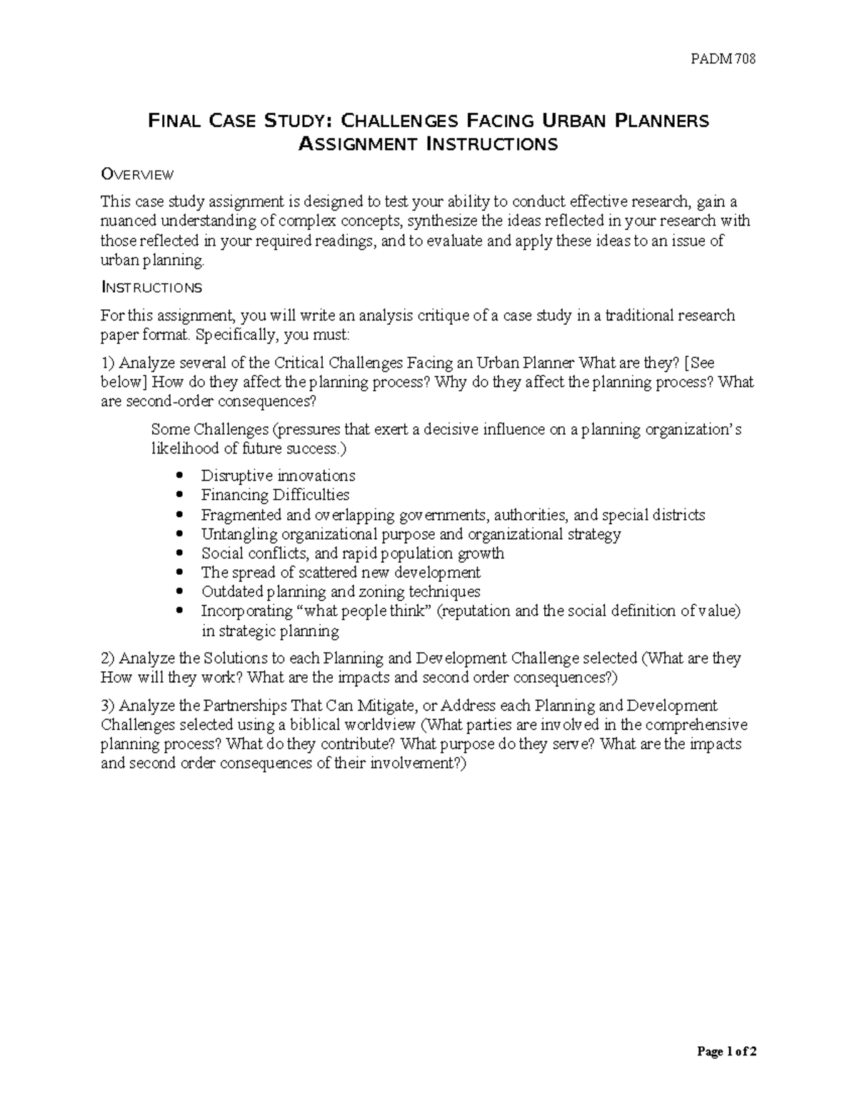 Final Case Study Challenges Facing Urban Planners Assignment ...