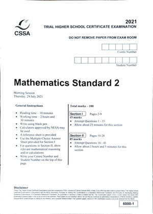 2024 Standard Mathematics Assessment Task Two - HSC Mathematics ...