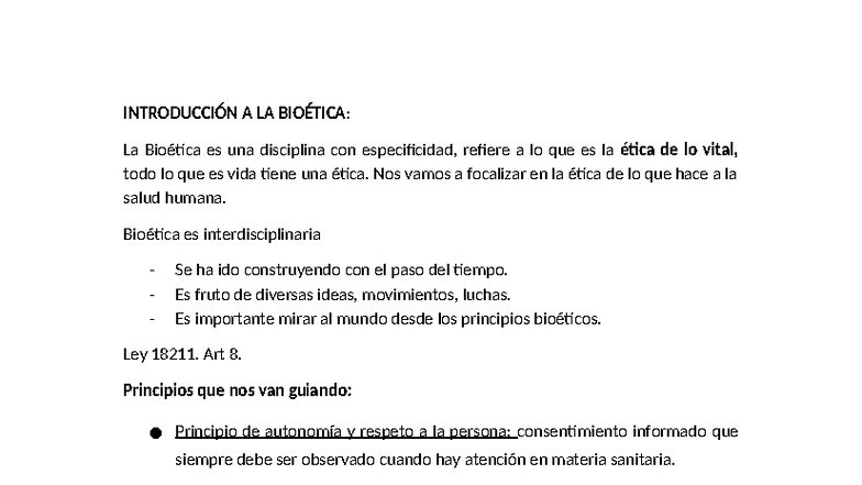Introducción a la Bioética: Principios y Desafíos en Salud Humana - Studocu