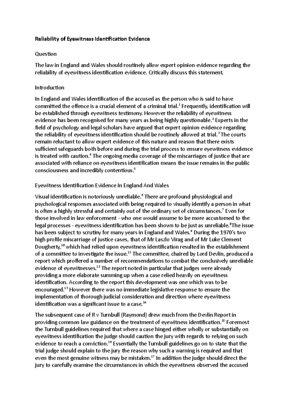 Critical Analysis of Eyewitness Identification Reliability in Law (LAW ...