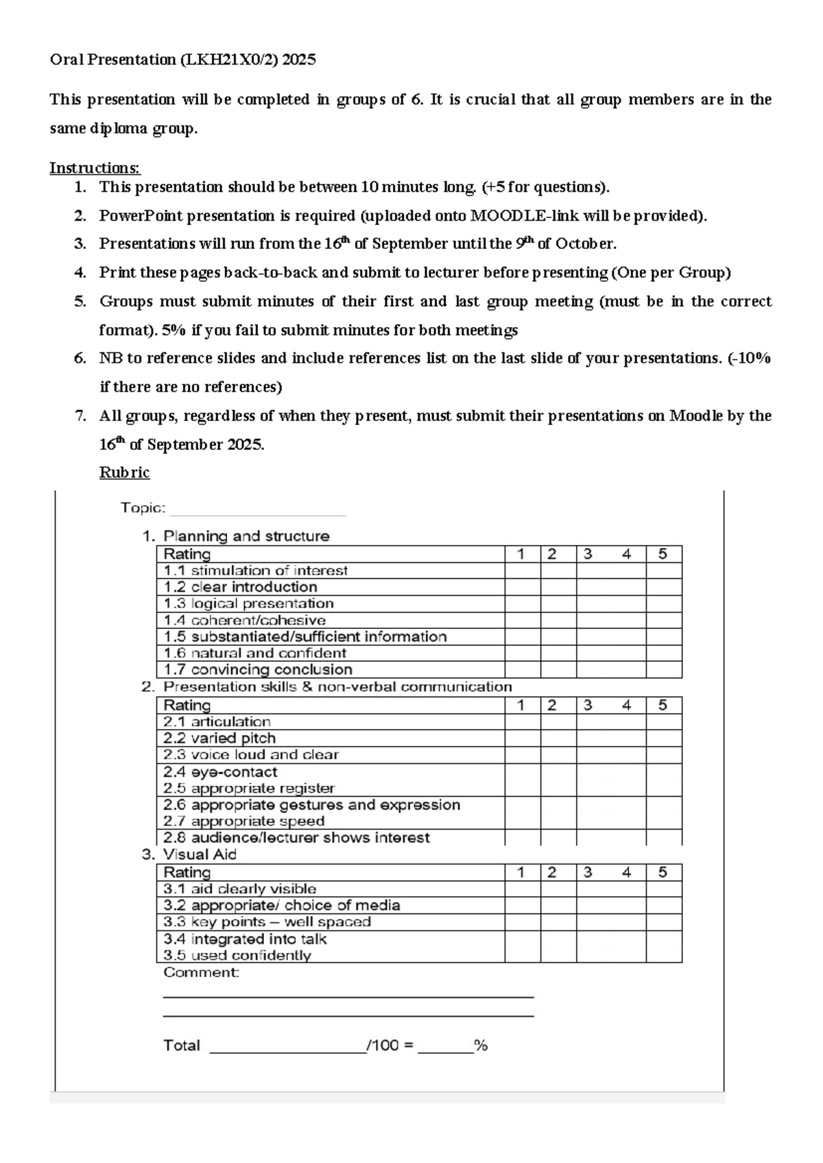 Oral Presentation Guidelines & Rubric 2025 - Studocu