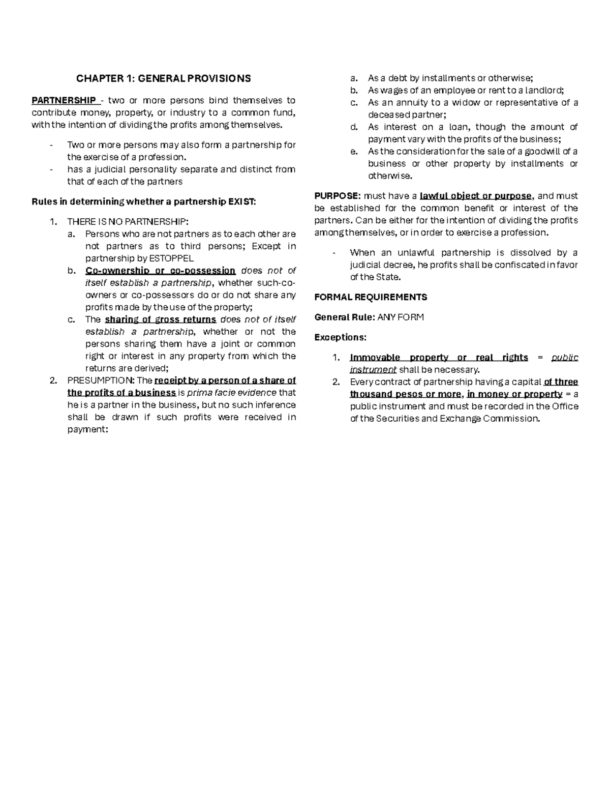 Partnership general provision - CHAPTER 1: GENERAL PROVISIONS PARTNERSHIP - two or more persons ...