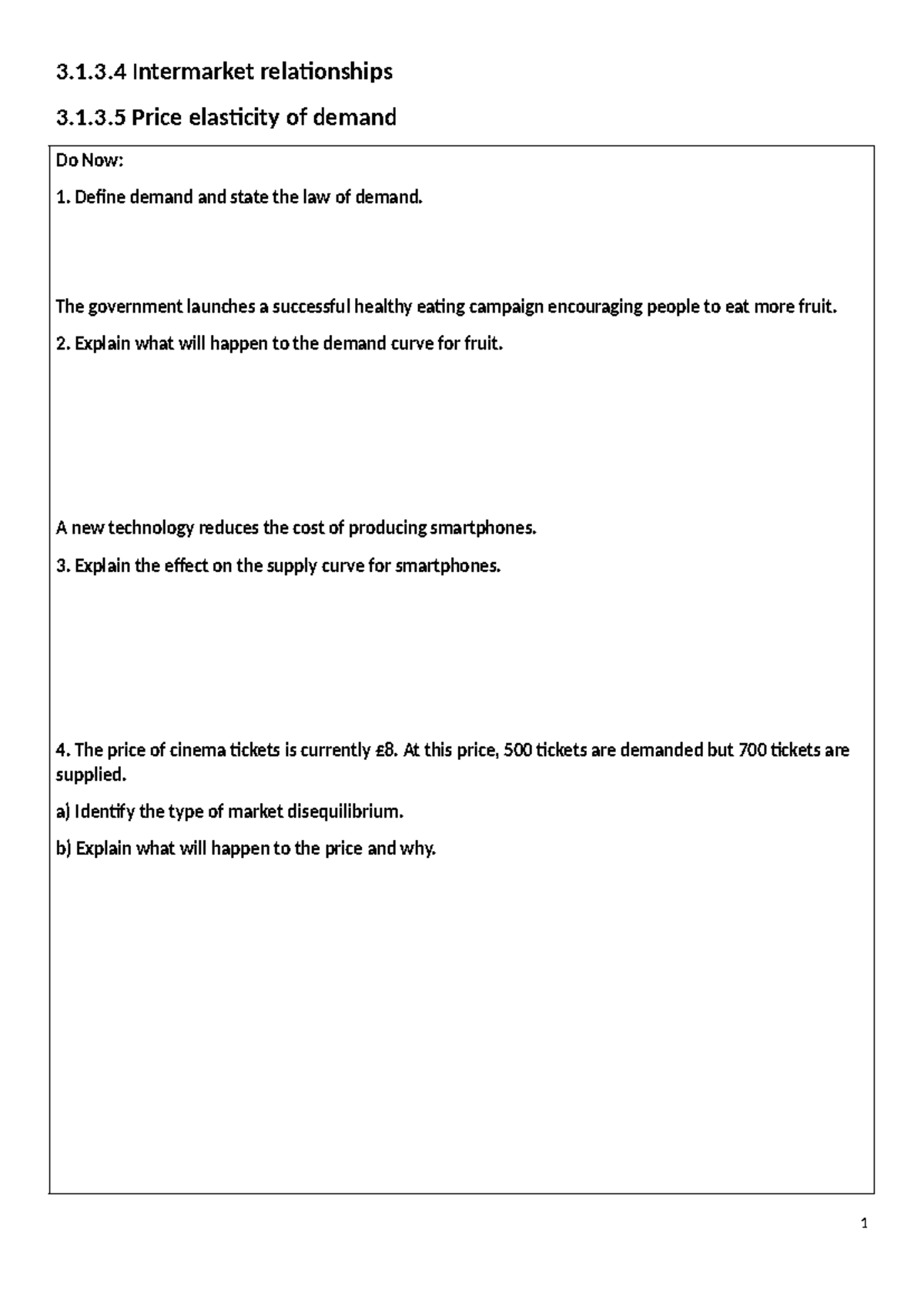 Elasticity L1 Theory & Questions: Intermarket Relationships & PED ...