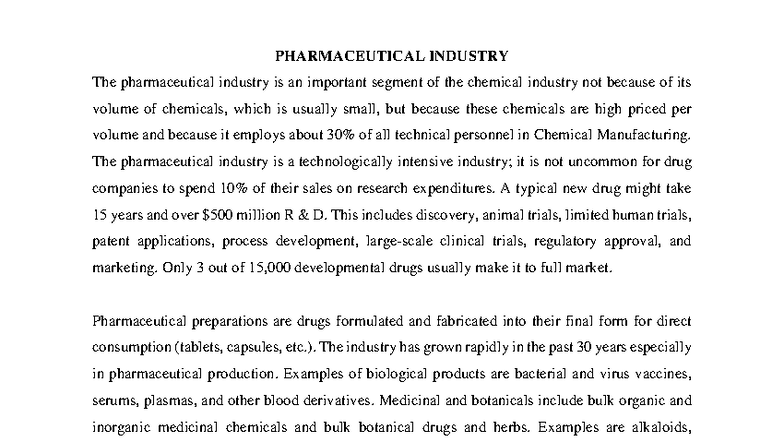 CHM 251 - Overview of the Pharmaceutical Industry and Drug Development ...