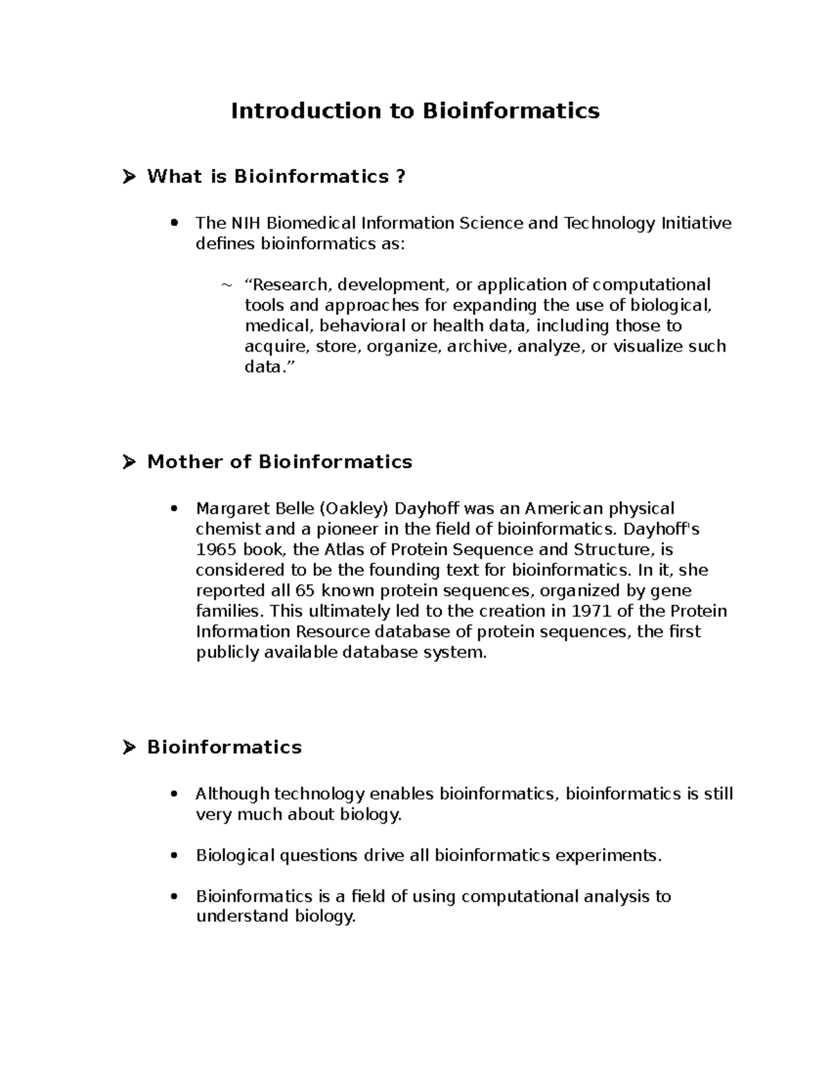 1. Introduction to Bioinformatics - Introduction to Bioinformatics What ...