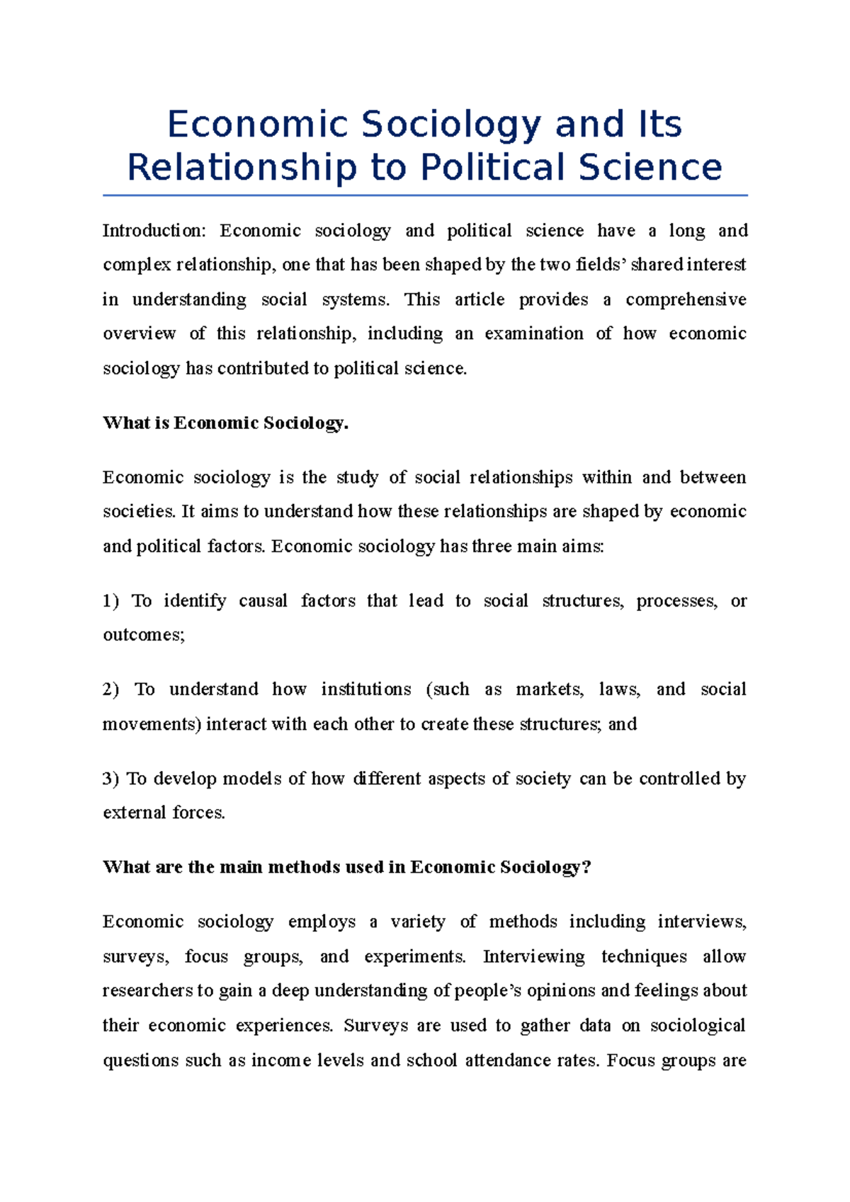 ECO 201: Exploring the Link Between Economic Sociology & Political ...
