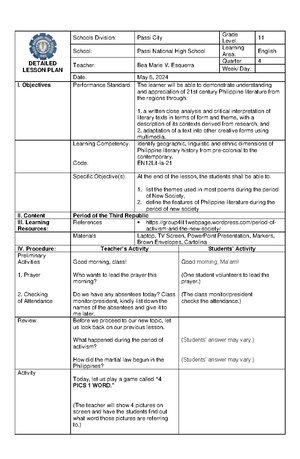 Esquerra DLP 1 ( Edited) - DETAILED LESSON PLAN Schools Division: Passi ...