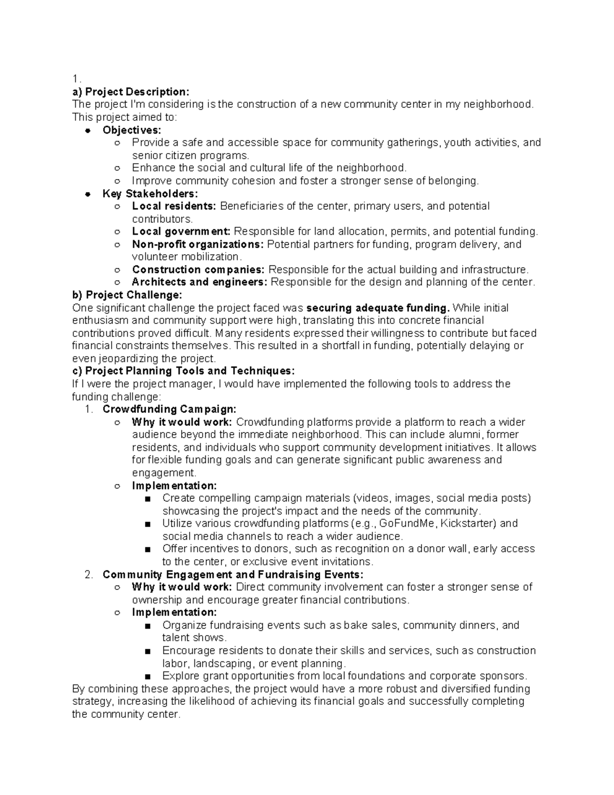 Applying Project Planning in Real-Life Scenarios ( - 1. a) Project ...