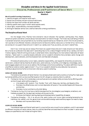 Module 4 Principles AND CORE Values OF Social WORK - Disciplines and ...