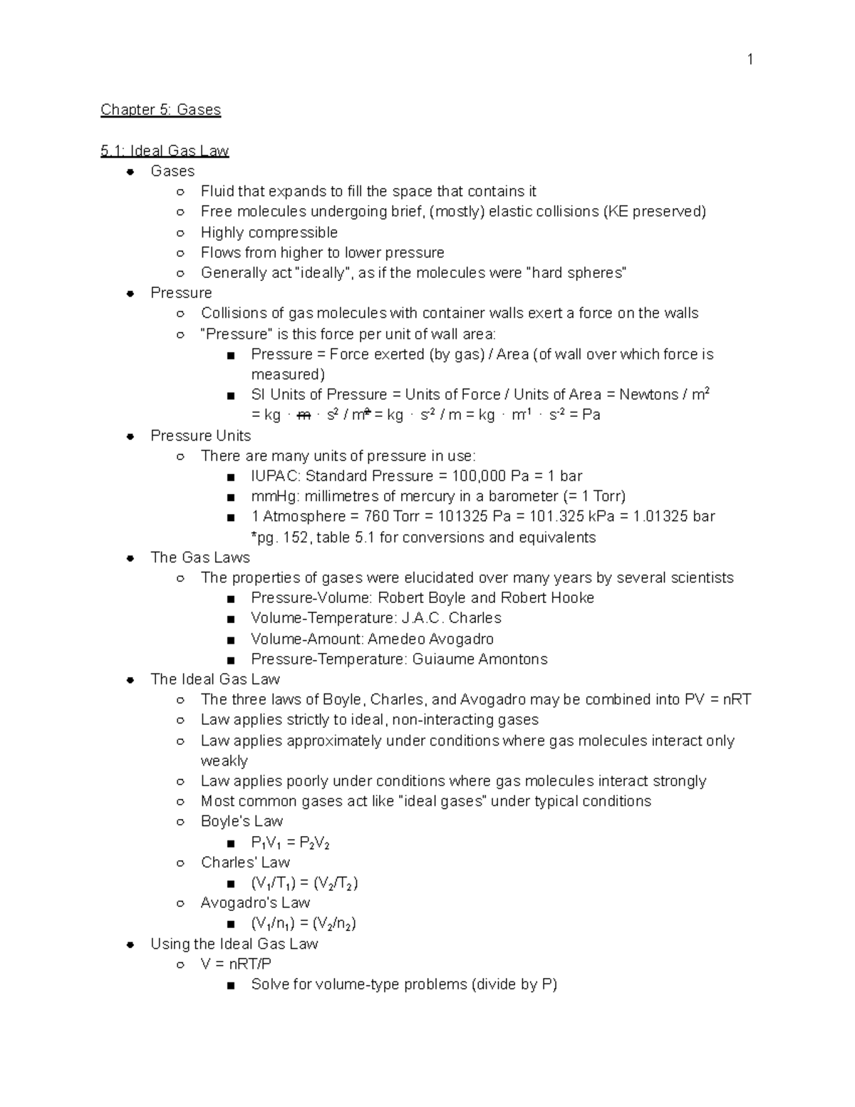 Chapter 5: Gases - Comprehensive Study Notes for Chemistry 101 - Studocu