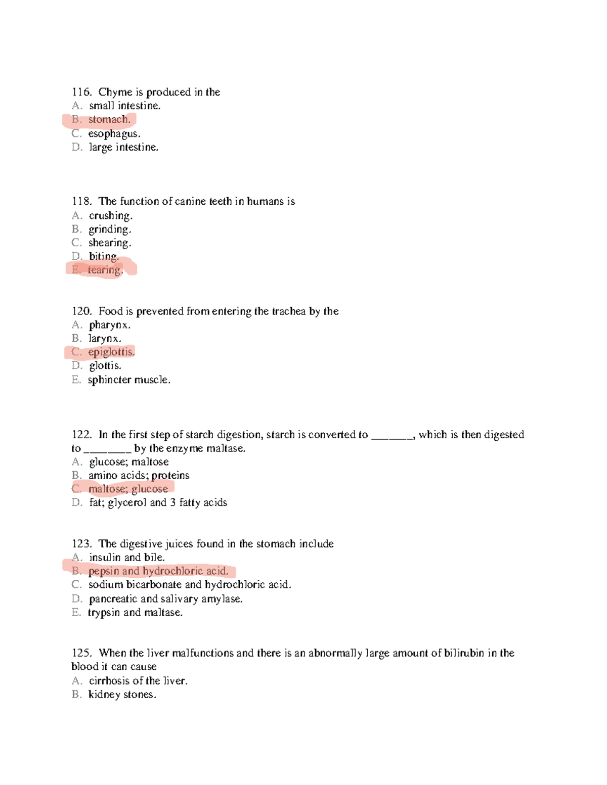 Chapt 41 & 42 Quiz: Digestive System & Cardiovascular Insights - Studocu