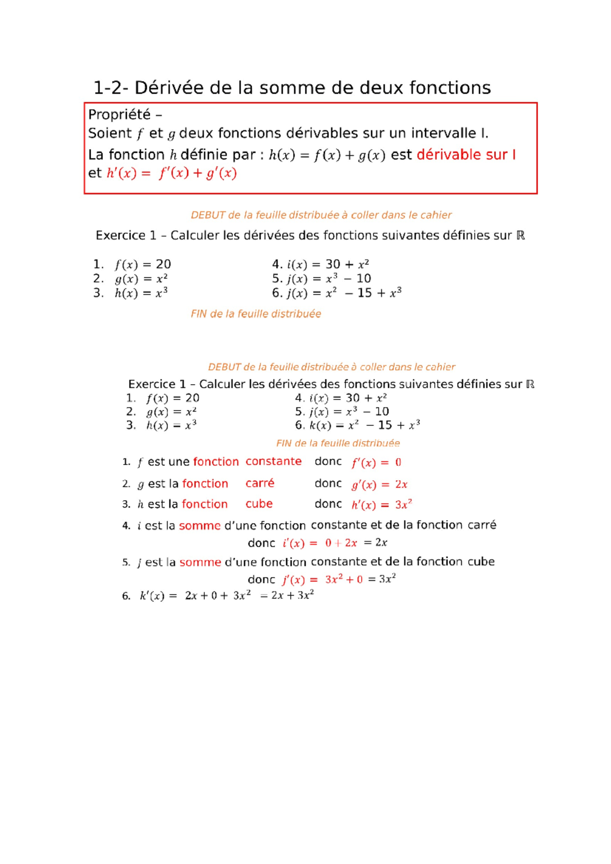 Dérivées de Fonctions - Maths - Préparation à l'Interro - Studocu