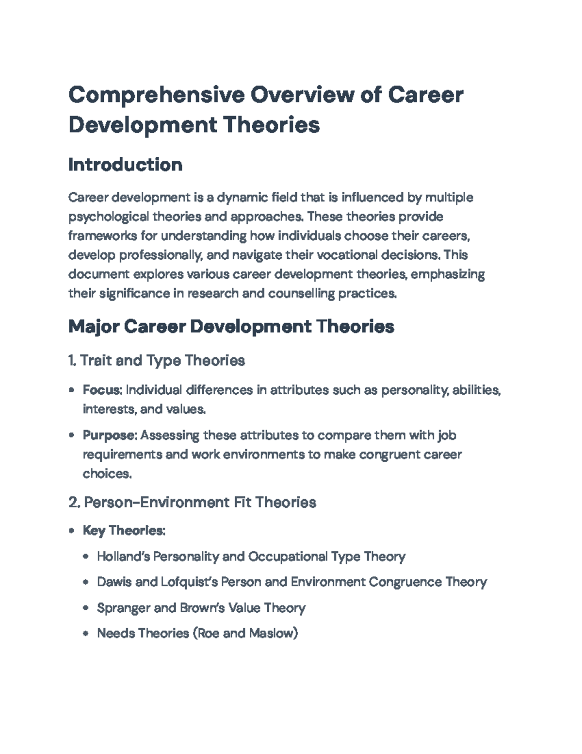 Career Development Theories Overview: Key Concepts & Models - Studocu