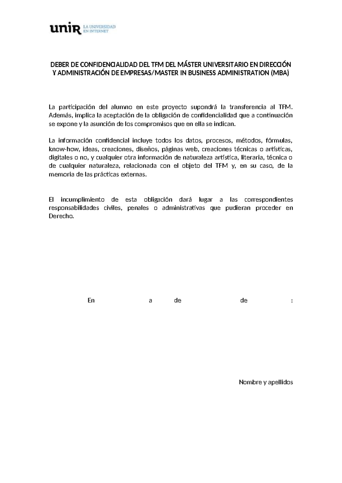 Confidencialidad en el TFM del MBA: Obligaciones y Responsabilidades ...