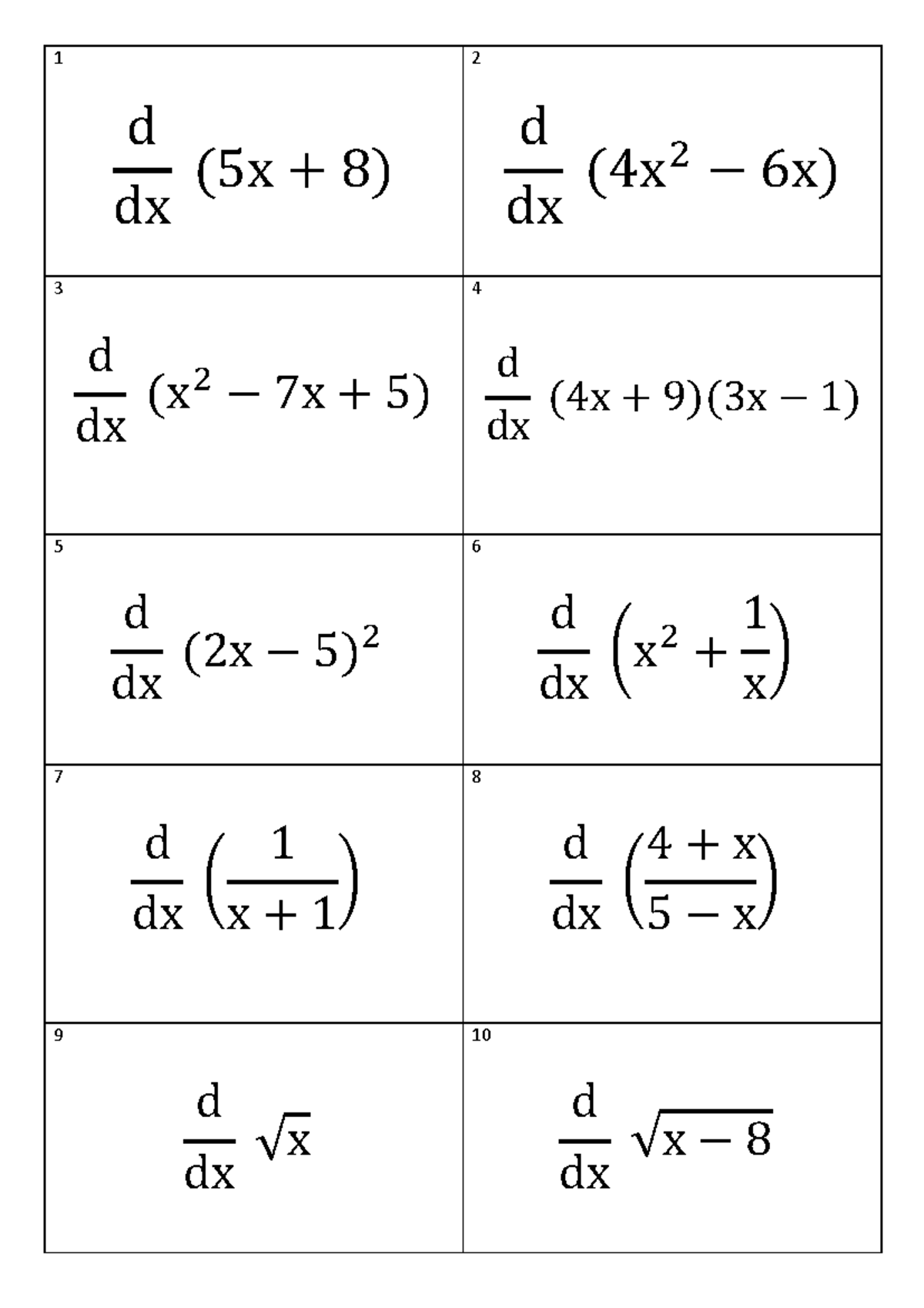Calculus Derivative Practice Problems (MATH 101) - Studocu