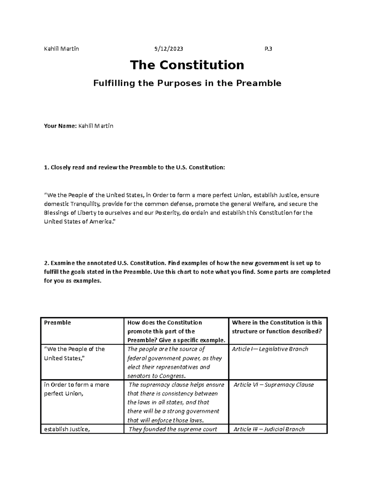 Constitution Study Notes: Fulfilling Preamble Purposes Analysis - Studocu
