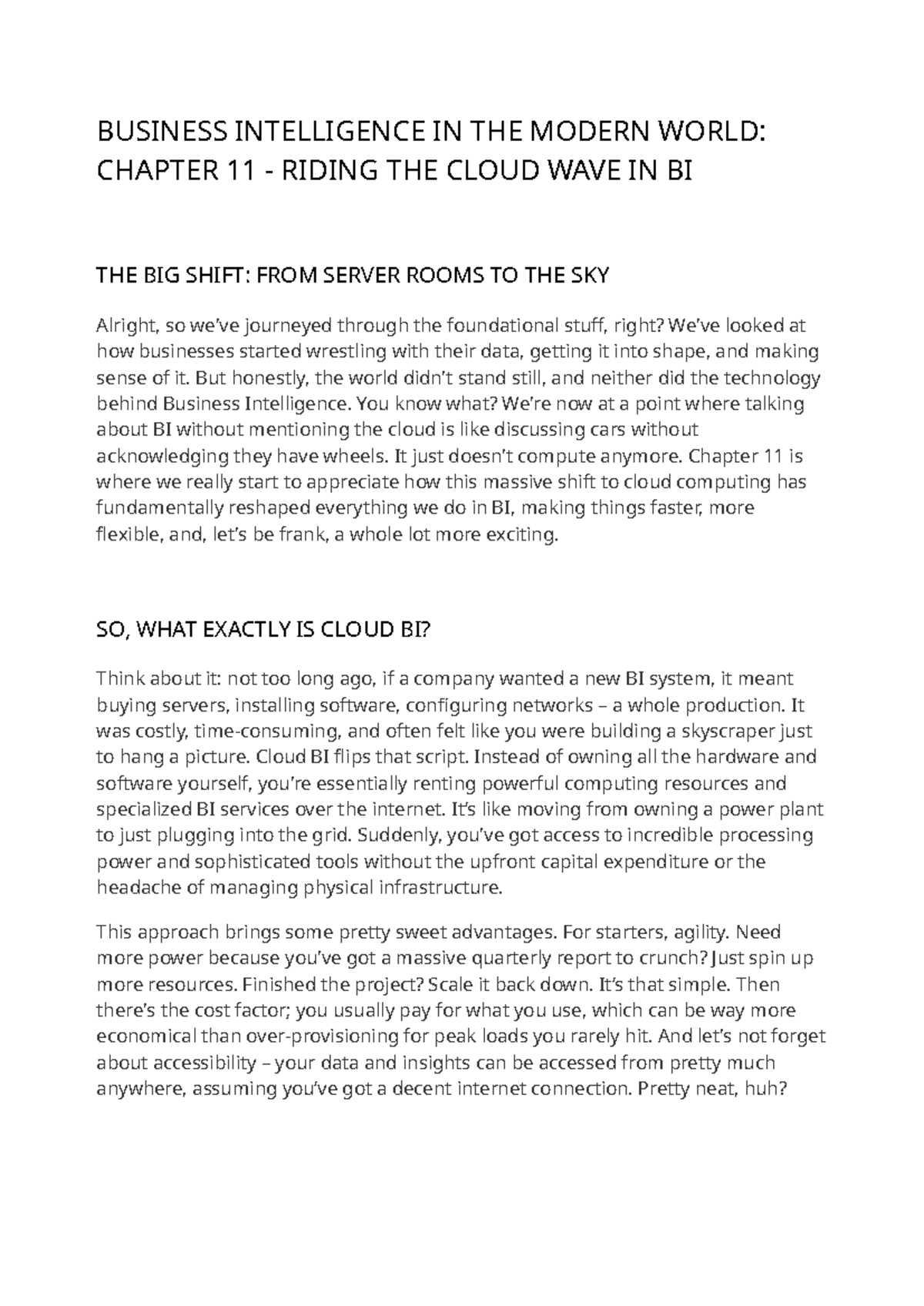 BUSINESS INTELLIGENCE (BI) IN THE MODERN ERA: CHAPTER 11 CLOUD ...