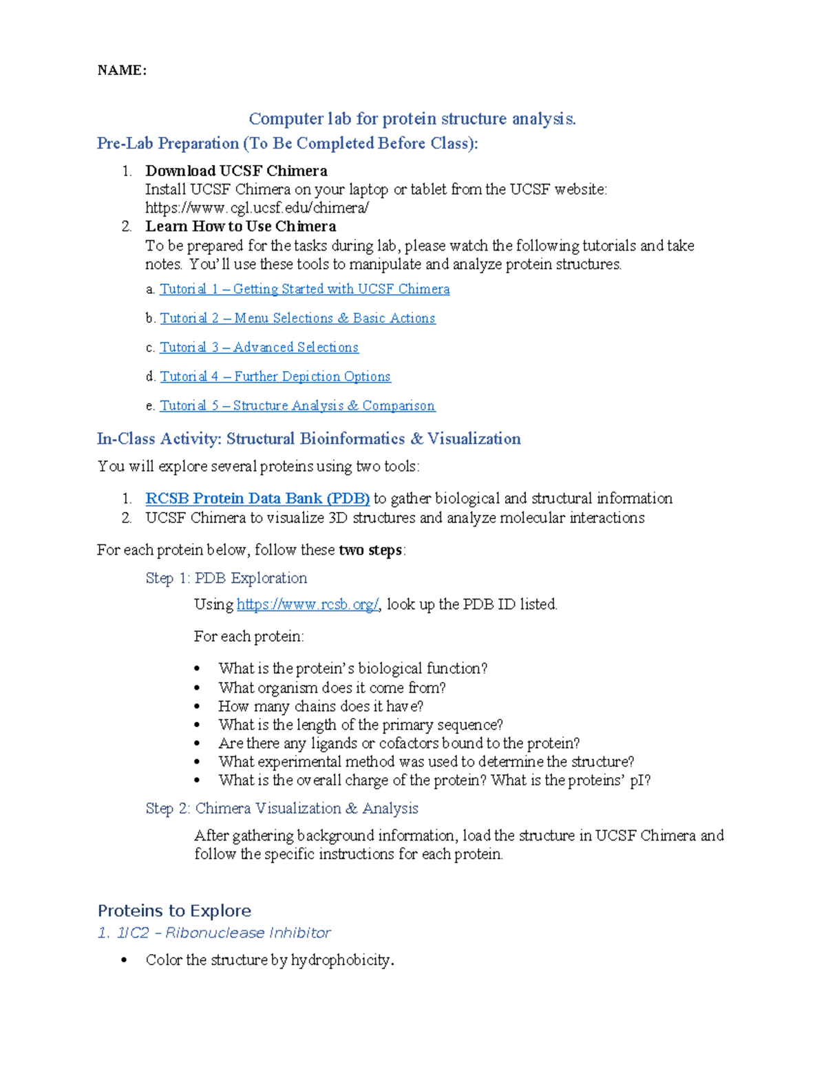 Bioinformatics Lab Wk 4: Protein Structure Analysis with Chimera - Studocu