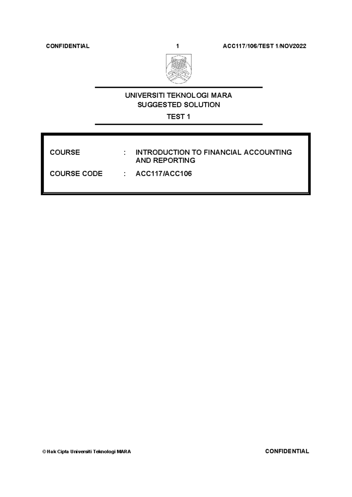 Suggested Solutions for Test 1: Intro to Financial Accounting (SET 2 ...