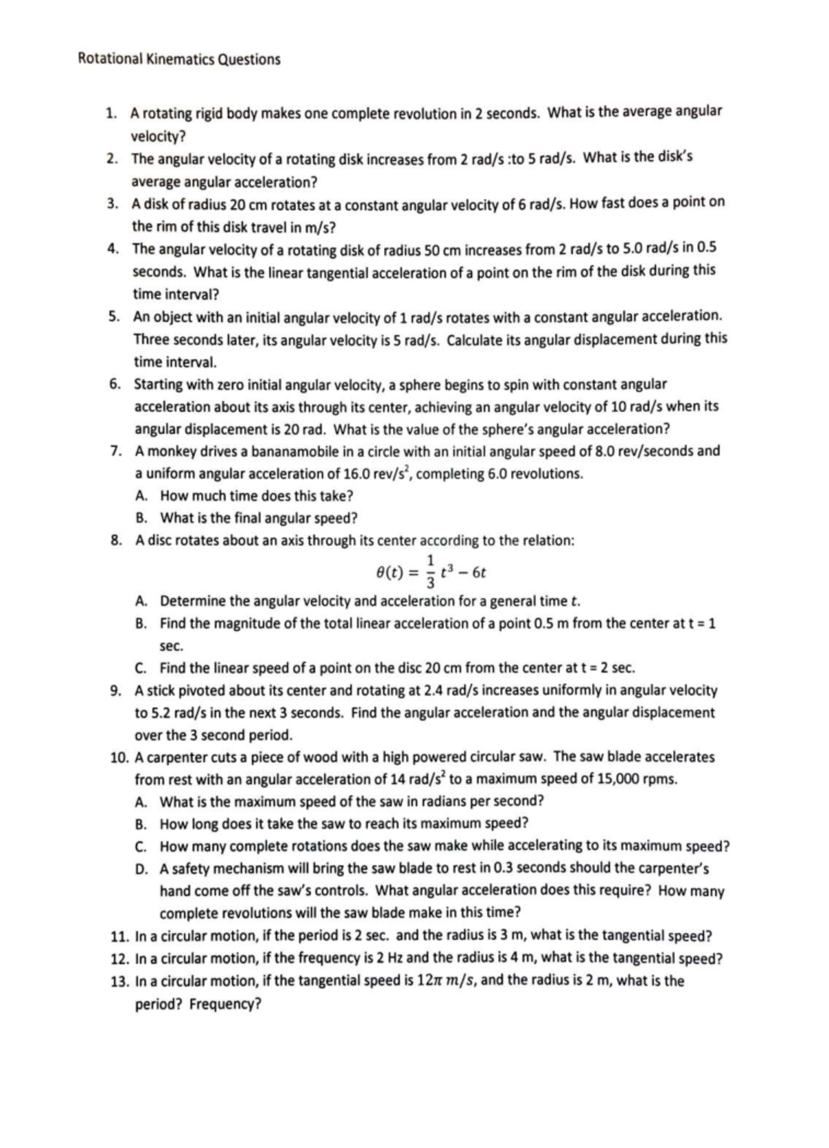 Rotational Kinematics Questions for Physics 101 Exam Prep - Studocu