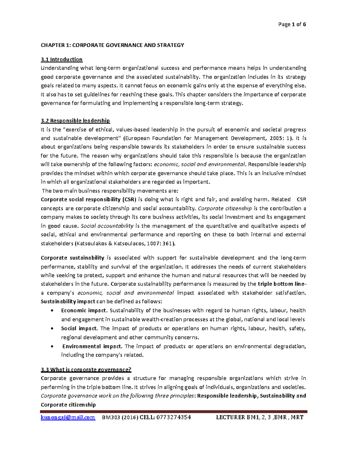 Chapter 1: Corporate Governance & Strategy (SMP) Insights and ...