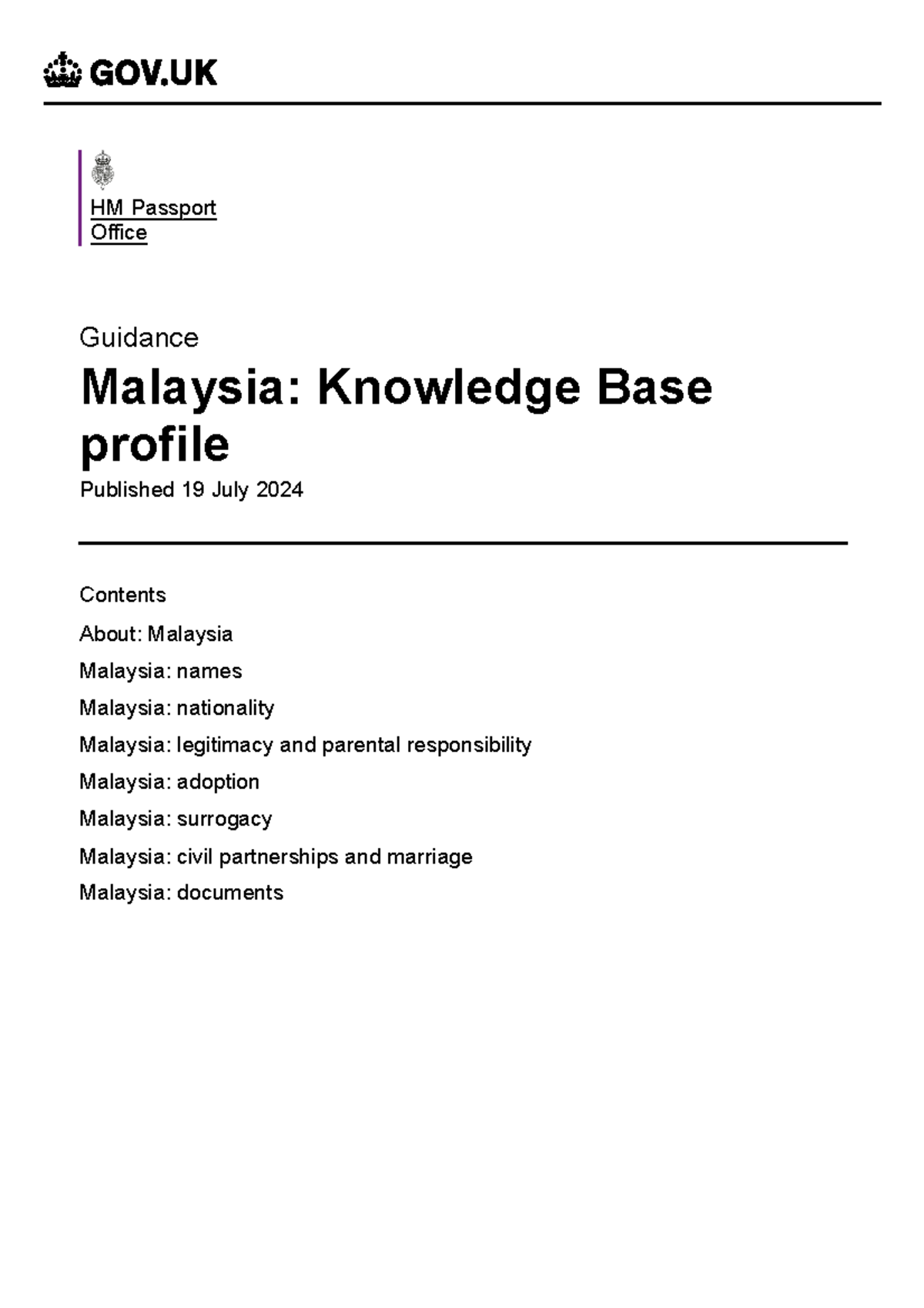 HM Passport Office Guidance: Malaysia Knowledge Base Profile - Studocu