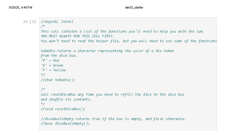 Lab03 - Jupyter Lab Starter Functions for Zombie Dice Game - Studocu