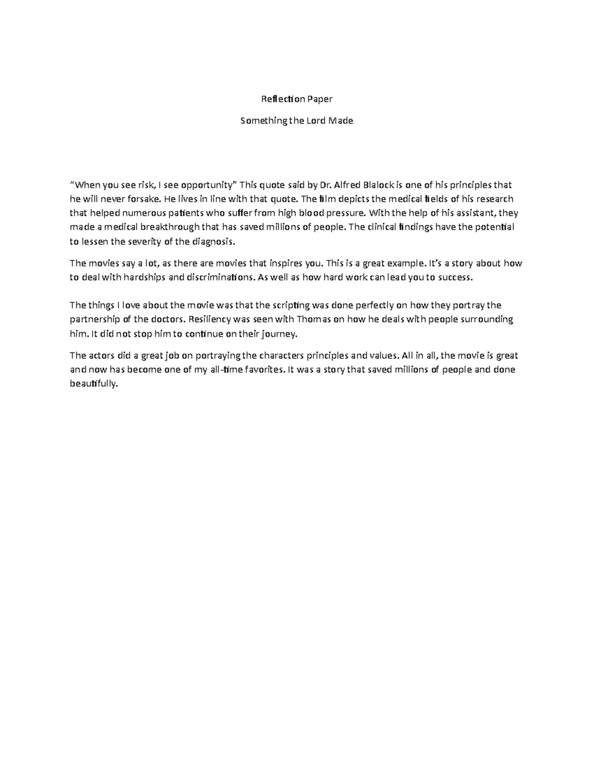 Reflection Paper Somethingthe Lord Made - Reflection Paper Something ...